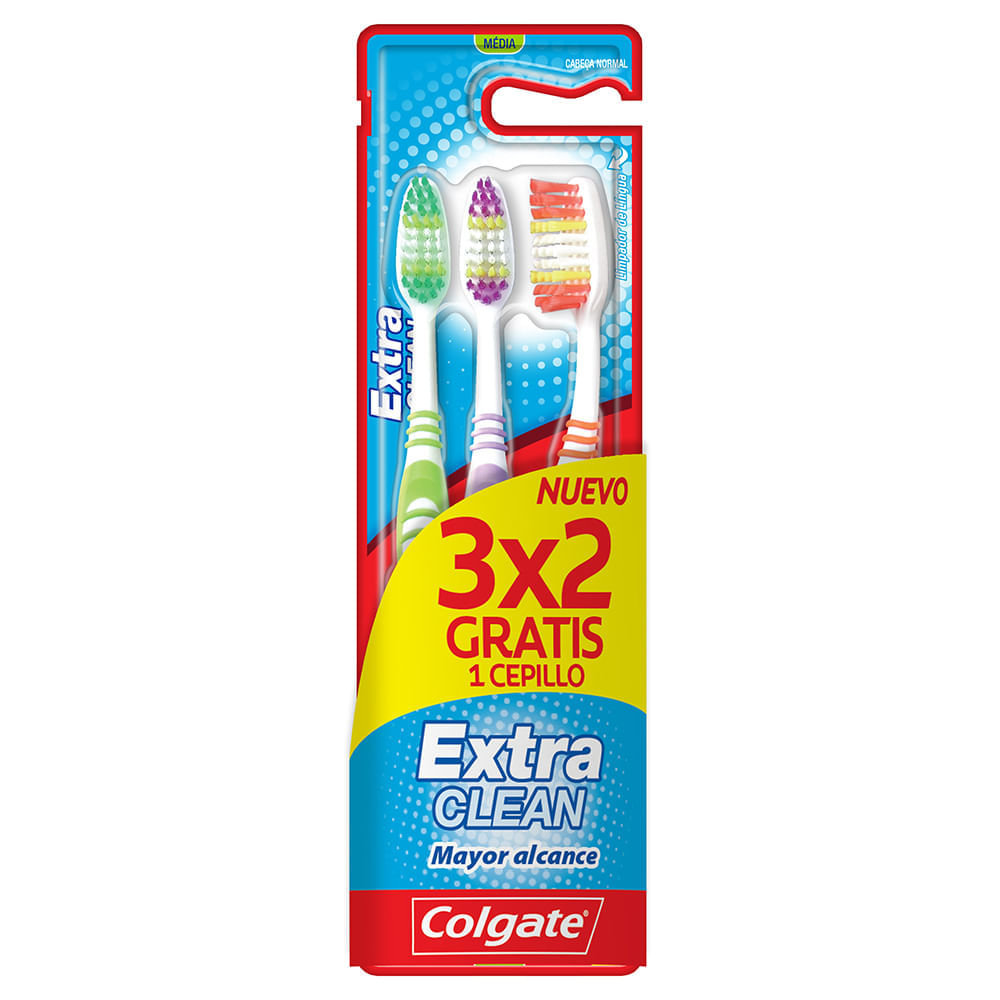 Cepillo Dental Colgate Extra Clean Medio Cerdas Multinivel 3u ...