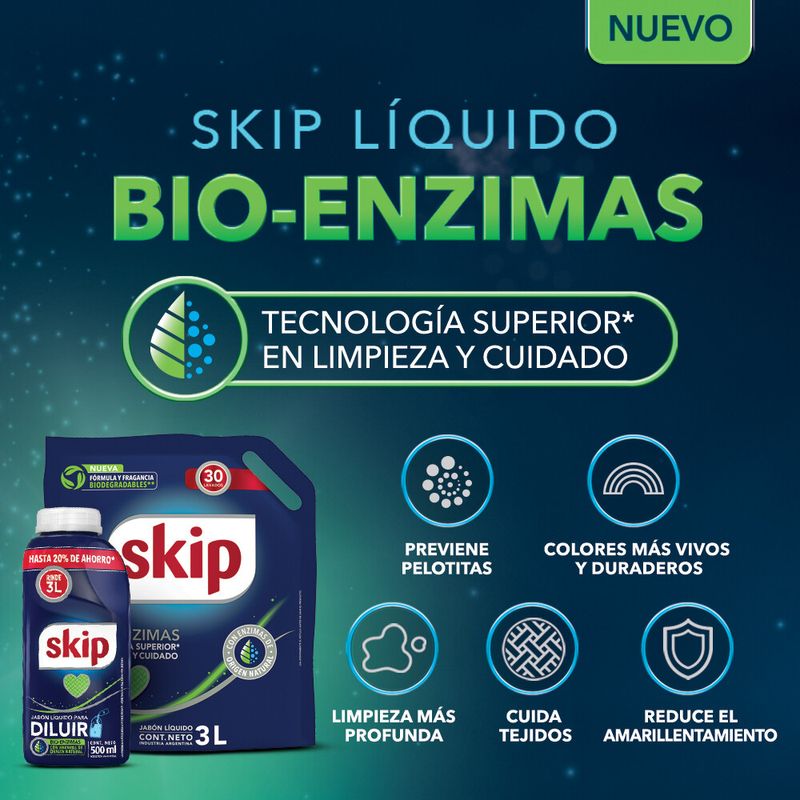 Jabón Líquido Para Diluir Skip Con Bio Enzimas 3 L - Masonline - Más Online Jabón Líquido Para Diluir Skip Con Bio Enzimas 3 L - Masonline - Más Online