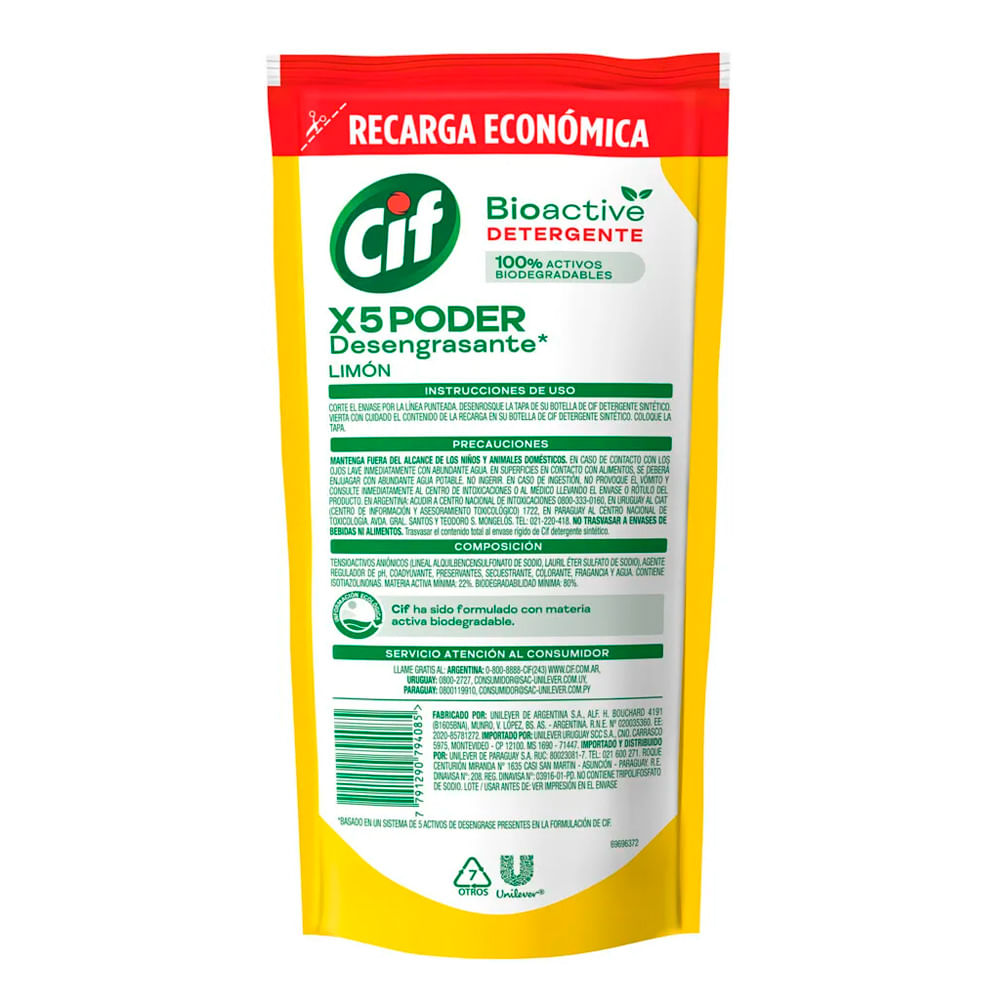 Detergente Cif Bioactive Limón 450ml - Masonline - Más Online