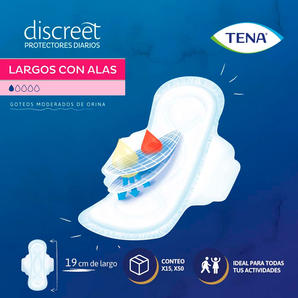 Protector Diario Tena Discreet Largo Con Alas 15u - Masonline - Más Online