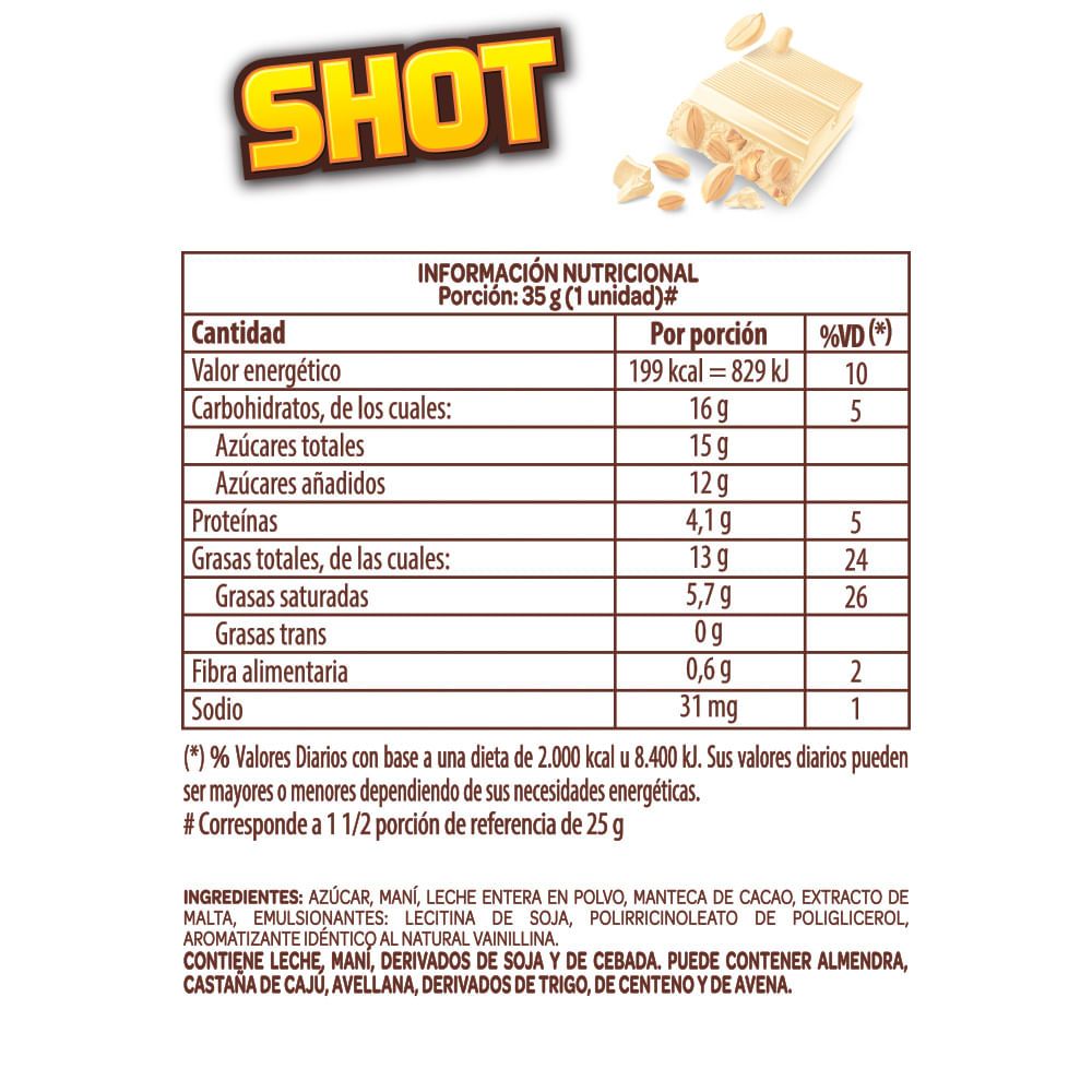 Chocolate Shot Blanco Con Maní 35 G - Masonline - Más Online