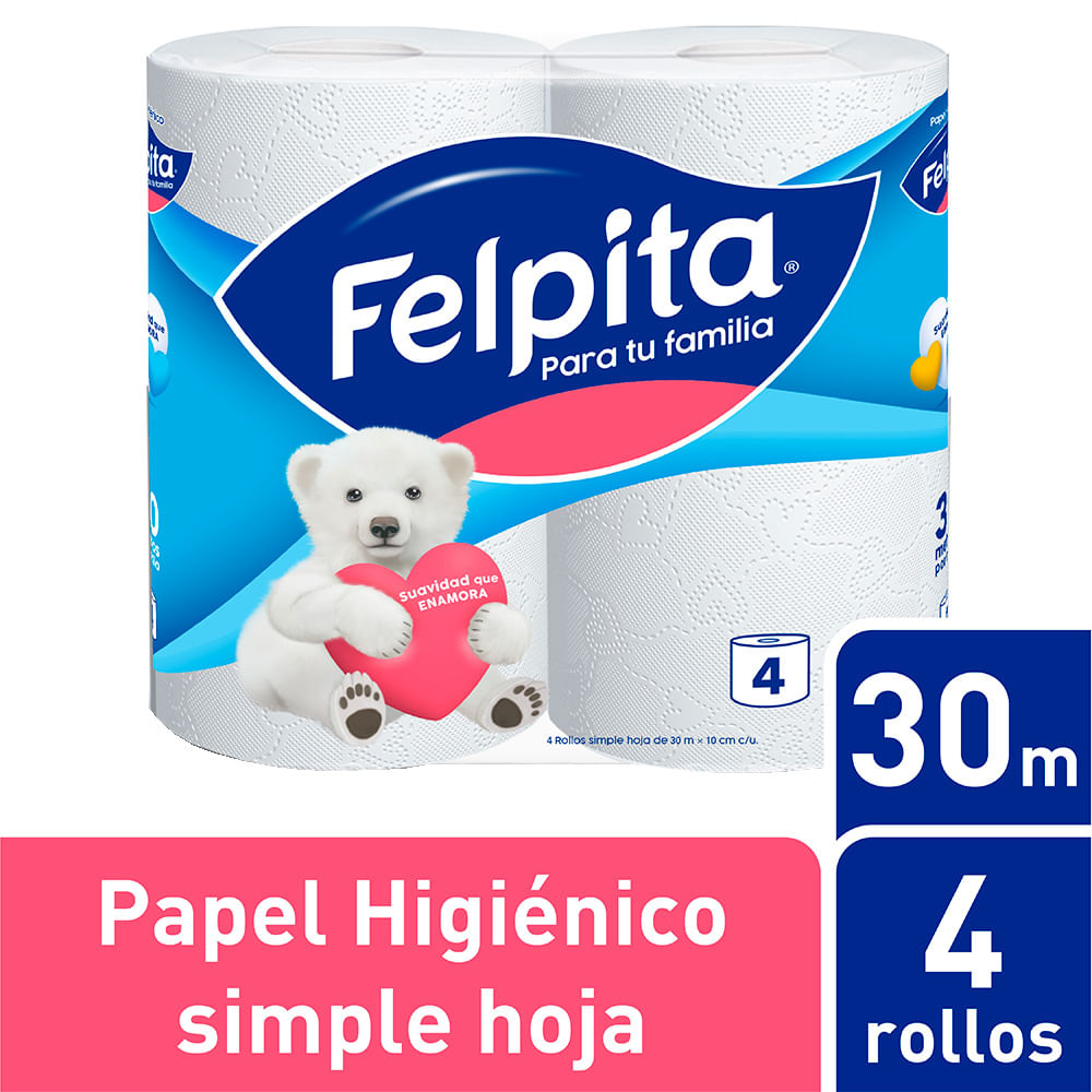 Papel Higiénico Felpita Hoja Simple 30 M 4 U - Masonline - Más Online