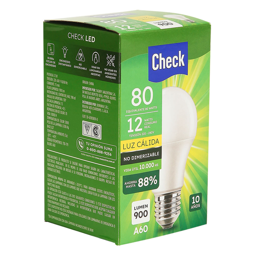 Lámpara Led Check 12 W Cálida - Masonline - Más Online